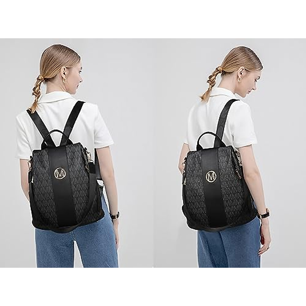 MKP COLLECTION Women Fashion Backpack Purse Multi Pockets Anti-Theft Rucksack Travel Shoulder Bag Handbag Set 2pcs