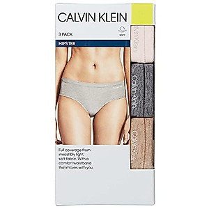 Calvin Klein Womens 3 Pack Stretch Hipster (Nymphs Thigh/Ashford Gray/Toasted Almond, Small)