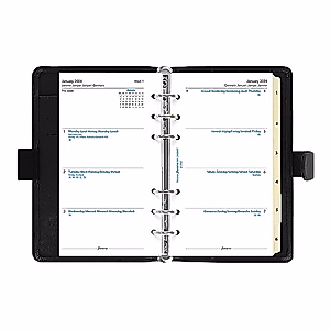 Filofax Saffiano Organizer, Personal Compact Size, Black - Cross-Grain, Leather-Look, Six Rings, Week-to-View Calendar Diary, Multilingual, 2024 (C022469-24)