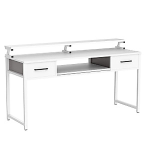 ODK Computer Desk with Keyboard Tray, 55 inch Office Desk with Drawers, Writing Desk with Monitor Shelf and Storage, Work Desk for Home Office/Bedroom, Bamboo