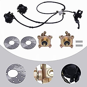 Go Kart Front Steering Conversion Kit Rear Axle Assembly Kit, ATV UTV Quad Gear Rack Joint Tie Rod & Wheel Assembly Knuckle Spindle Wheel Hub Kit (125-250CC ATV Front Steering)