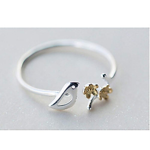 Bird Daisy Flower Leaf Rings Sunflower Adjustable Dainty Open Rings Statement Band Rings Finger Toe Rings Jewelry Gifts for Women and Girls (silver)