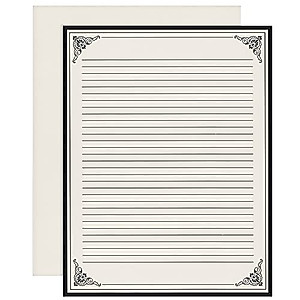 48 Sheets Fancy Vintage Style Lined Letter Writing Paper with Antique Border Design, 8.5 x 11 Inch Aged Stationery for Letters, Invitations