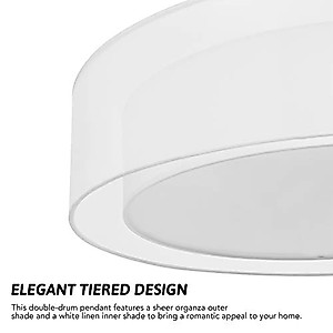 VONLUCE 3 Light Double Drum Pendant Light, 20" Brushed Nickel Convertible Semi-Flush Mount Drum Ceiling Light Fixture for Kitchen Island Dining Table Bedroom, Modern Hanging Lights Chandelier