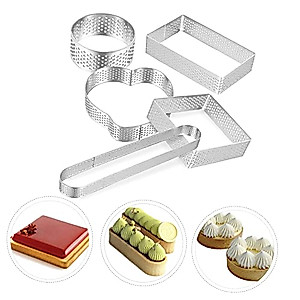 BESTOYARD 5 Pcs pastry mold Rings square cake ring tart baking pan perforated molds round tart ring fruitcakes Pastry Ring dessert molds corn cake perforation 304 stainless steel to rotate