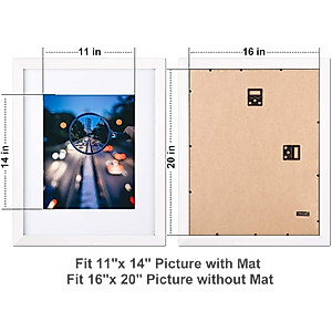 iDecorlife 16x20 White Picture Frames - Extra Thick Tempered Glass and Real Wood 11x14 Picture Frame with Mat or 16x20 Frame Without Mat - Wall Mounting Ready Real Wood Photo Frame