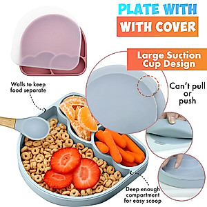 Mishall Baby Feeding Set – 10-Pcs Baby Heavy-Duty Supplies Set with Suction Plates, Bowls, Fork, Spoon, Baby Bibs – Food-Grade Silicone Utensil Set – Self-Feeding Supplies for Babies and Toddlers-Pink