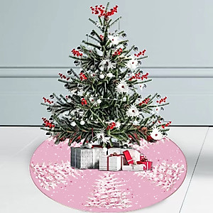 Christmas Tree Skirt Pink Christmas Tree Skirt 48inch Xmas Winter Tree Skirt for Christmas Indoor Outdoor Decorations