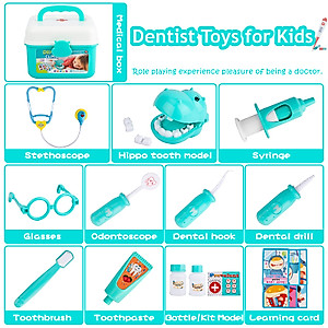Doctor Kit for Kids Dentist Toys Pretend Play, Medical Kit Gifts Boy & Girl Learning Educational Toddler Games Role Play, Preschool and Ages 3+