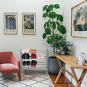 LNYZQUS 4-Tier Expandable Shoe Rack,Sturdy Shoe Shelf Shoe Organizer For Closet,Metal Adjustable Closet Shoe Racks Skinny Shoe Stand For Bedroom Closet-Grey