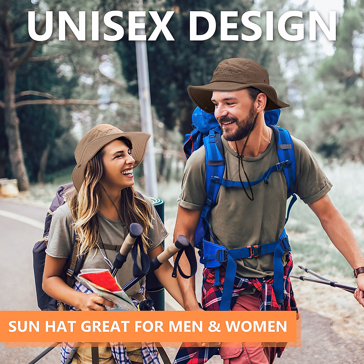 Obling Sun Hat, Fishing Hat UPF 50 Wide Brim Bucket Hat Safari Boonie Hat B-Khaki