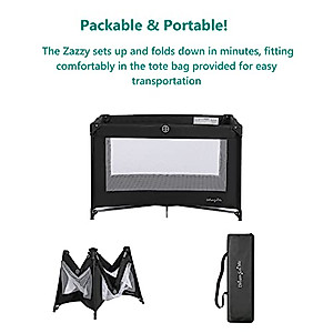 Dream On Me Zazzy Portable Playard with Bassinet in Black, Packable and Easy Setup Baby Playard, Lightweight and Portable Playard for Baby with Mattress and Travel Bag