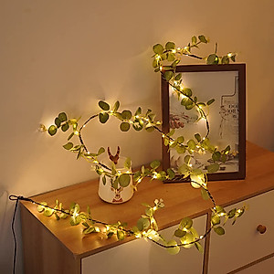 Lighted 80 LED Eucalyptus Garland Battery Operated 6.2FT Artificial Greenery Twig Vine Lights for Wedding Party Room Christmas Spring Decoration Indoor Outdoor