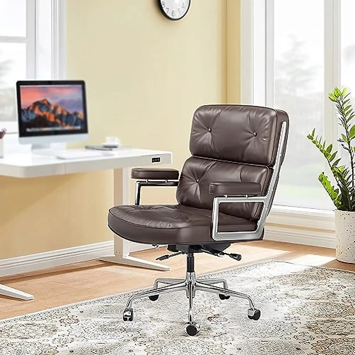 KXDTZ Leather Office ChairLobby Computer ChairHome Office Chair (Color : Black, Size : As Shown)