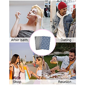 Carosoffe Blue White Small Compact Mirror for Purse, Geometric Abstract Art Retro Linen Texture Travel Makeup Mirror for Women Men, Rectangular Handheld Compact Pocket Mirror 4 PCS