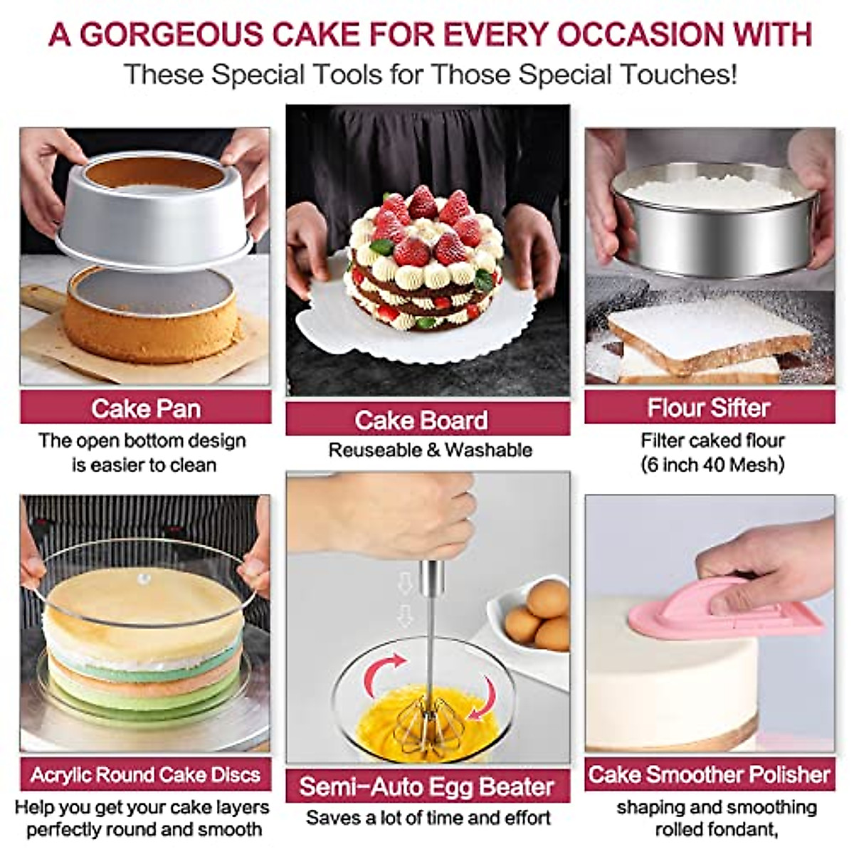 Cake Decorating Supplies with Aluminum Alloy Revolving Cake Stand, Cake Carrier, Acrylic Round Cake Discs, 268PCS Cake Decorating Kit with 54 Piping Tips, Various Cake Spatula, Reuseable Cake Board