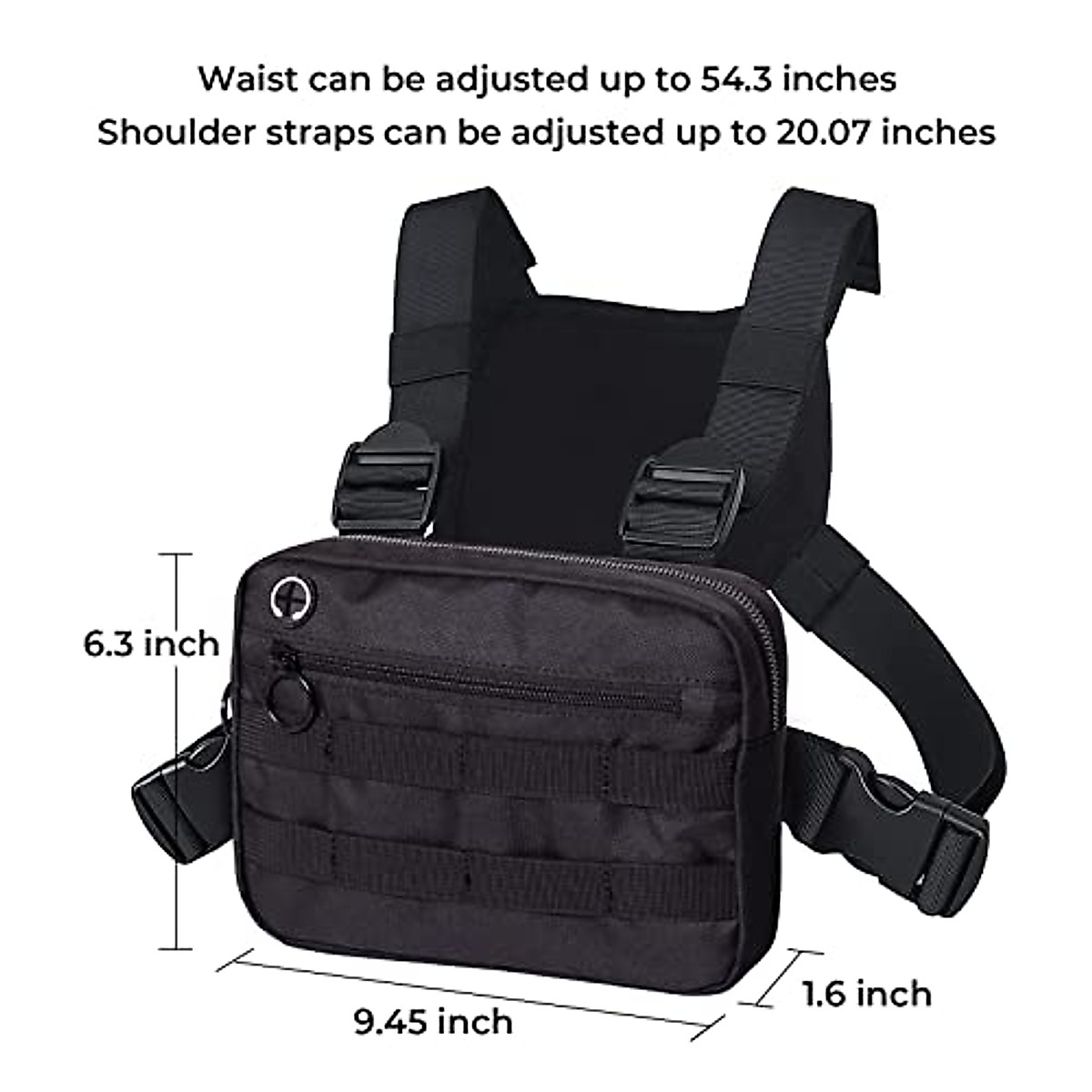 MJNUONE Outdoor Chest Bag For Men，Tactical Chest pack with Reflective, Lightweight Utility Chest Rig Bag with Extra Storage for Running Climb Cycling Hiking