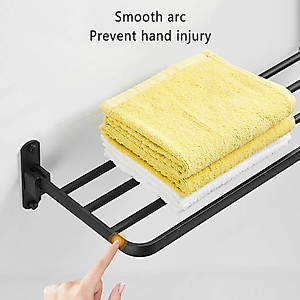 GLJ Floating Shelves Black Single-Layer Bath Towel Rack, Folding Shelf, Shower Room Kitchen Pendant, No Punching (Size : 60cm)