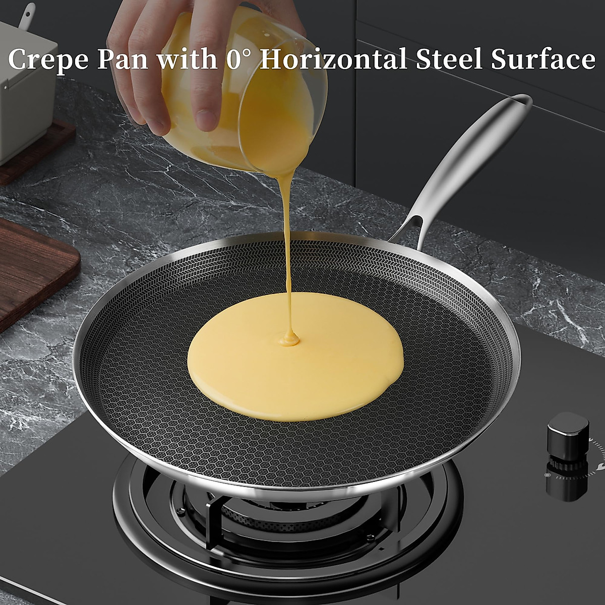 Innerwell Nonstick Crepe Pan 10 inch Stainless Steel Crepe Pan Honeycomb Coating Flat Skillet Tawa Dosa Tortilla Pan,Omelet Pan with All Stove Tops Available, Induction Compatible