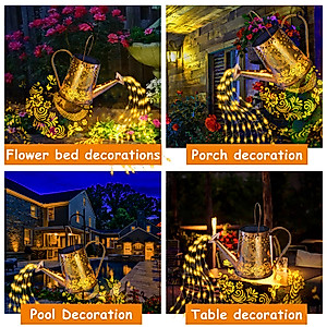 YJFWAL Solar Watering can with Lights, Unique Gifts for Mom Grandma Women Birthday, Waterproof Gardening Gifts Watering Can with Cascading Lights Outdoor Decor for Garden Patio Yard Pathway Backyard