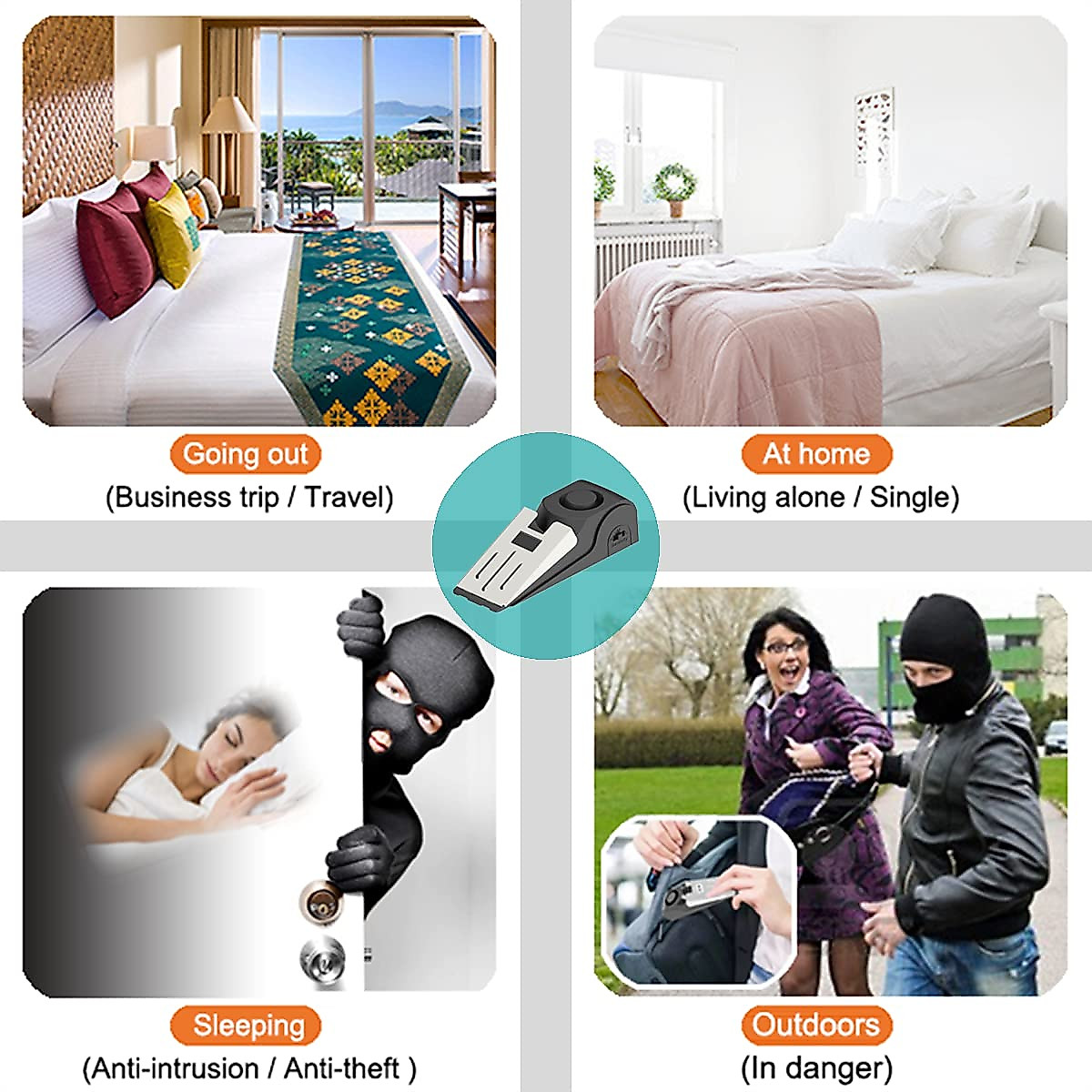 2 Packs Upgraded Door Stop Alarm Portable Wedge Door Stoppers Security Alarm 120db Entrance Alert Loud Door Stop Alarm for Travel Home Apartment or Dorm (2 Packs)