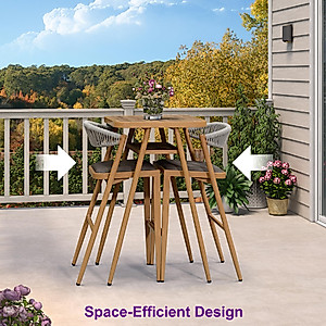 PURPLE LEAF Outdoor Bar Height Table and Chairs Set 3 Piece Patio Pub Bar Set with HPL High Top Table Bar Stools for Balcony Poolside Brown