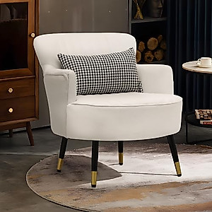MoNiBloom Accent Chair Modern Armchair Single Sofa Chair with Lumbar Pillow, Mid Century Modern Comfortable Leatheraire Reading Chair for Living Room Bedroom, Metal Legs Back Club Arm Chair, White