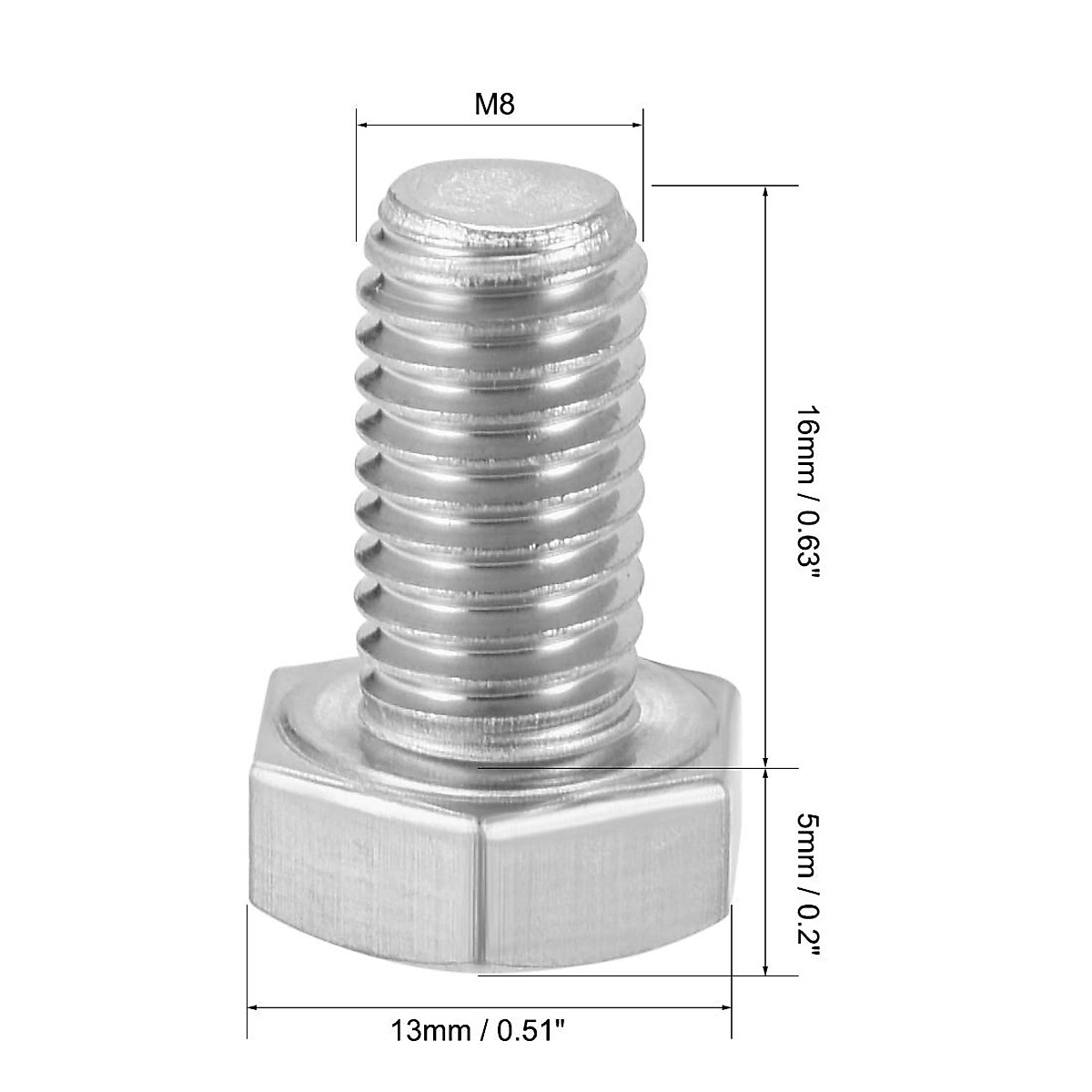 uxcell M8x16mm Hex Bolts 304 Stainless Steel Hexagon Screw Bolt 4pcs