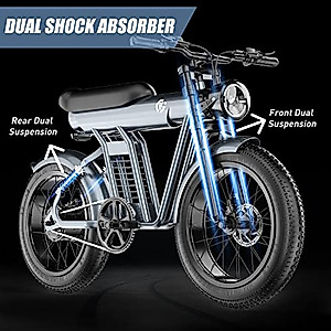 YYG Cool Electric Bike Adult 1200W, 20 Inch Fat Tire Ebike 32MPH & 45 Miles Long Range Urban Commuter E Bike with 48V 20AH Battery, Dual Shock Absorber Electric Motorcycle Dirt Bike