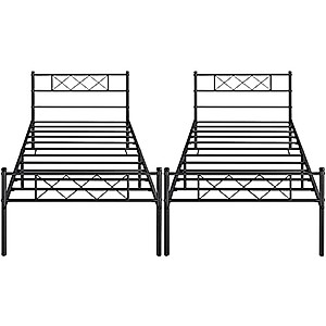 Yaheetech Black Twin Metal Platform Bed Frame Mattress Foundation with Headboard and Footboard Under Bed Storage Steel Slats No Box Spring Needed 2Pcs