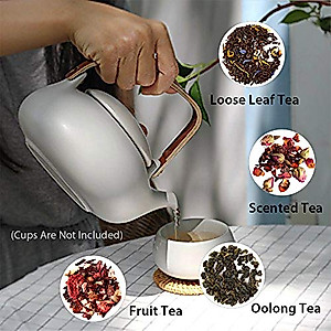 ZENS Ceramic Teapot with Infuser, Bentwood Handle Japanese Loose Leaf Tea Pot, 27 Ounces Matte Grey 2 Cup Teapot for Afternoon Tea Women Gift