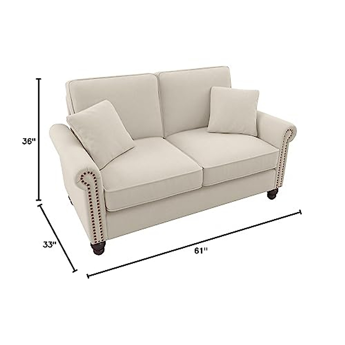 Bush Furniture Coventry Loveseat, 61W, Cream Herringbone Fabric
