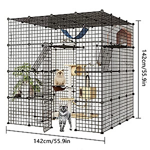 Old Tjikko Large Cat Cage,Indoor Cat Playpen,Metal Wire Kennels Crate,Small Animal Cages for Kitten Guinea Pig, Bunny and Chinchilla Ideal for 1-3 Cats with 2 Platforms Beds and 2 Ladders