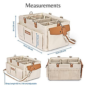 Diaper Caddy With Shoulder Strap & Entertainment Pouch Keeps Baby Still For Diaper Change. Waterproof Diaper Organizer Canvas Fabric Wipe Clean. Diaper Caddy Organizer Multiple Compartments (Beige)