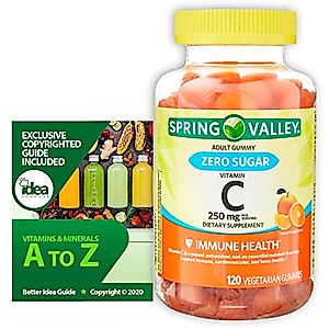 Spring Valley Zero Sugar Vitamin C Gummies Dietary Supplement, 250 mg, 120 Ct Bundle with Exclusive Vitamins & Minerals - A to Z - Better Idea Guide (2 Items)