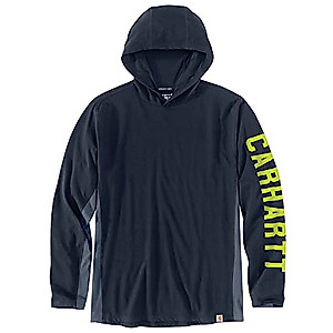 Carhartt Men's Force Relaxed Fit Midweight Long-Sleeve Logo Graphic Hooded T-Shirt, Navy, Large