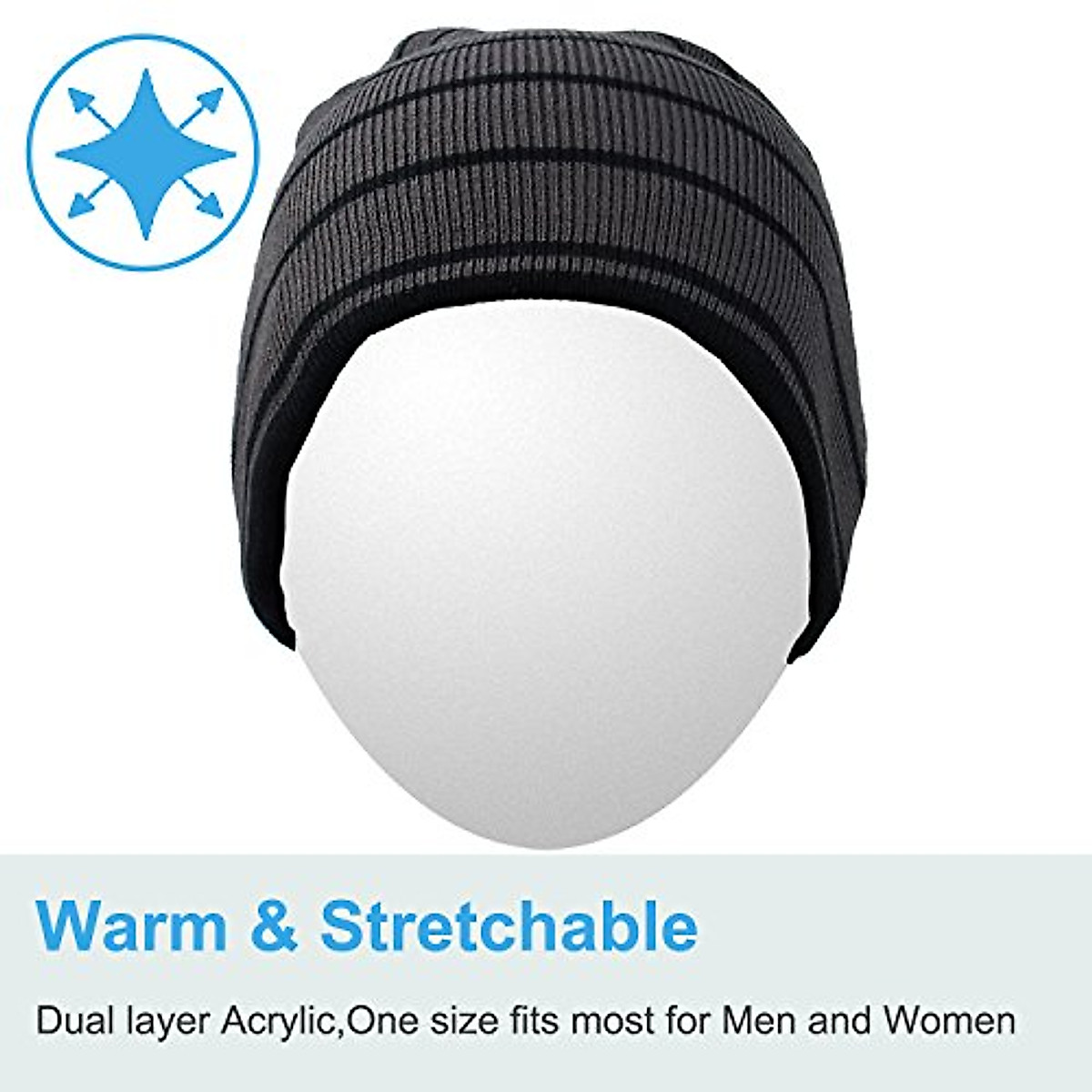 Qshell Winter Comfy Bluetooth Beanie Washable Hat w/Basic Knit Music Cap with Speakers & Mic Hands Free Wireless Bluetooth Headsets for Running Skiing Skating Hiking, Gray