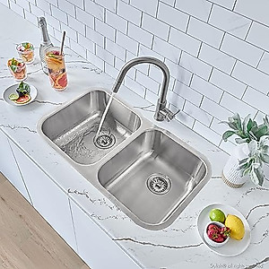 STYLISH 31 1/4 x 18 inch Drop-in or Undermount Stainless Steel Double Bowl Kitchen Sink with Standard Strainers, S-200T