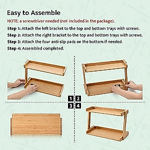 2 Tier Bathroom Organizer Countertop, Bamboo Wooden Bathroom Counter Organizer, 2 Tier Bamboo Tray, Kitchen Counter Organizer