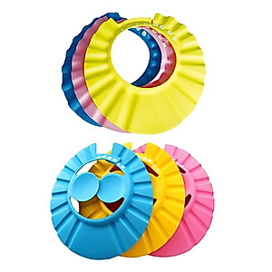 NUOBESTY Bath Cap, Adjustable Durable Waterproof Elastic Ring Hat Shampoo Bath Shower Cap Wash Hair Shield Direct Visor Caps for Kids Toddler Baby Newborn - 6Pcs