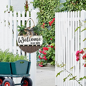 Surfapans Welcome to our Home Sign for Front Door Wall Hanging Round Wood Wreaths Outdoor Signs for Farmhouse Front Porch Decor (Wood)