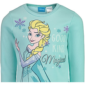 Disney Frozen Elsa Little Girls Fleece Long Sleeve Graphic T-Shirt and Leggings Outfit Set Turquoise/Blue 7