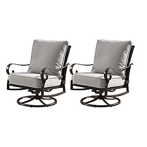 Oakland Living Aluminum Outdoor Swivel Club Finish with Thick Grey Polyester Cushions (Set of 2) Deep Seating Rocking Chairs, Antique Copper (AZRICA-2CHAIR-AC)