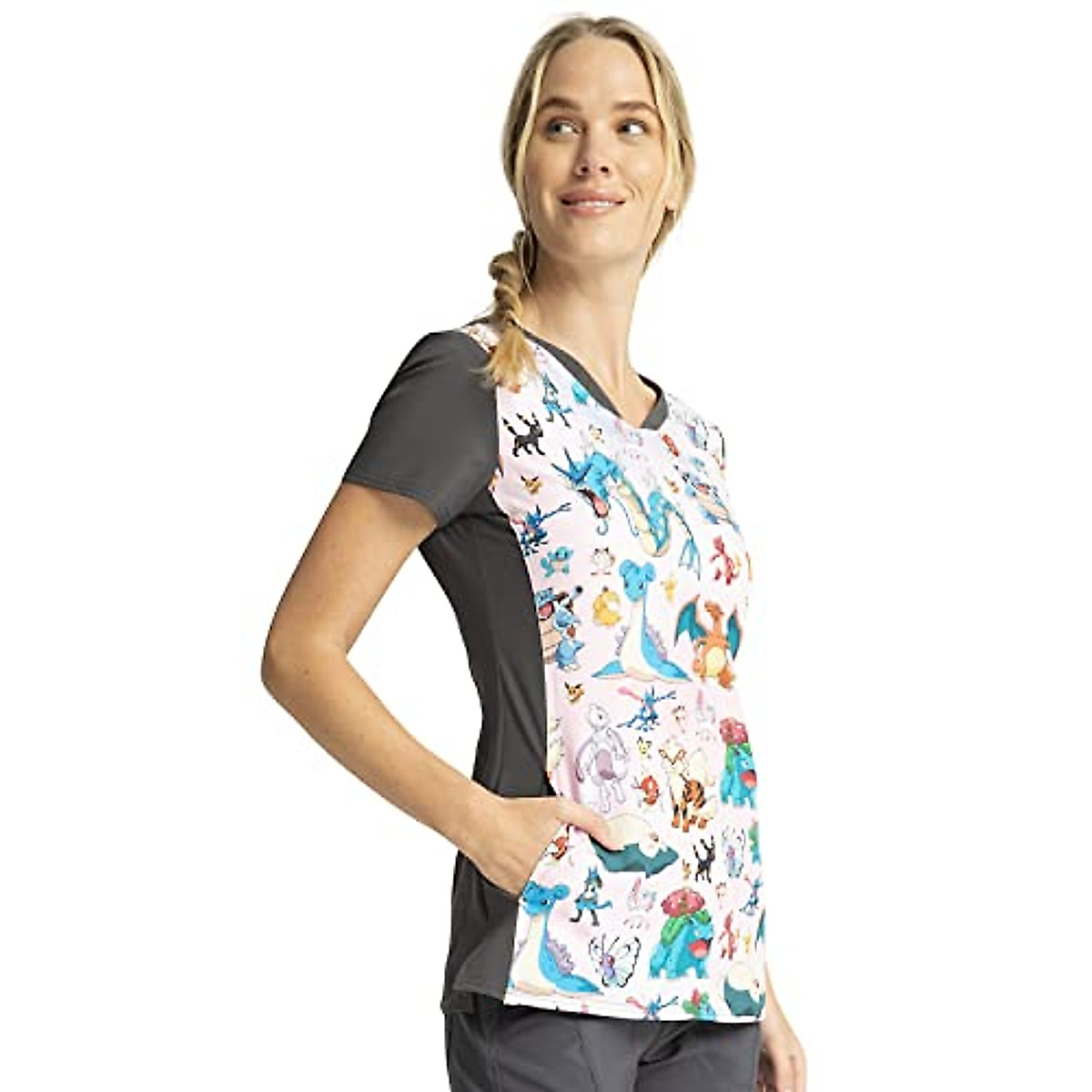 Tooniforms Women Scrubs Top V-Neck Plus Size TF749, 3XL, Pokemon Party