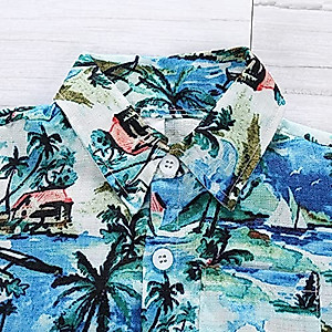 MHSH Baby Boys Hawaiian Shirts Romper Toddlers Button Down Short Sleeve Outfits Infant Kid Onesie Summer Beach Clothes(3-6M, blue)