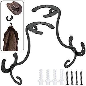 Western Cowboy Hat Holder for Wall Decorative Wall Mounted Holder Metal Cowboy Hat Holder Rustic Hat Organizer for Hat Coat Key Door Home Bedroom Storage and Display (2 Pcs)