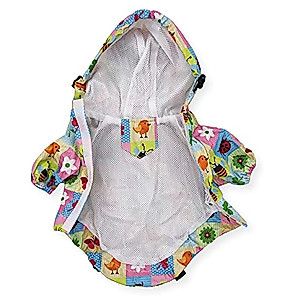 Dog Raincoat Hooded Leash Hole Waterproof Rain Coat Jacket Rainwear for Small Pet Cat Puppy (L: Length - 16", Square Multicolor)