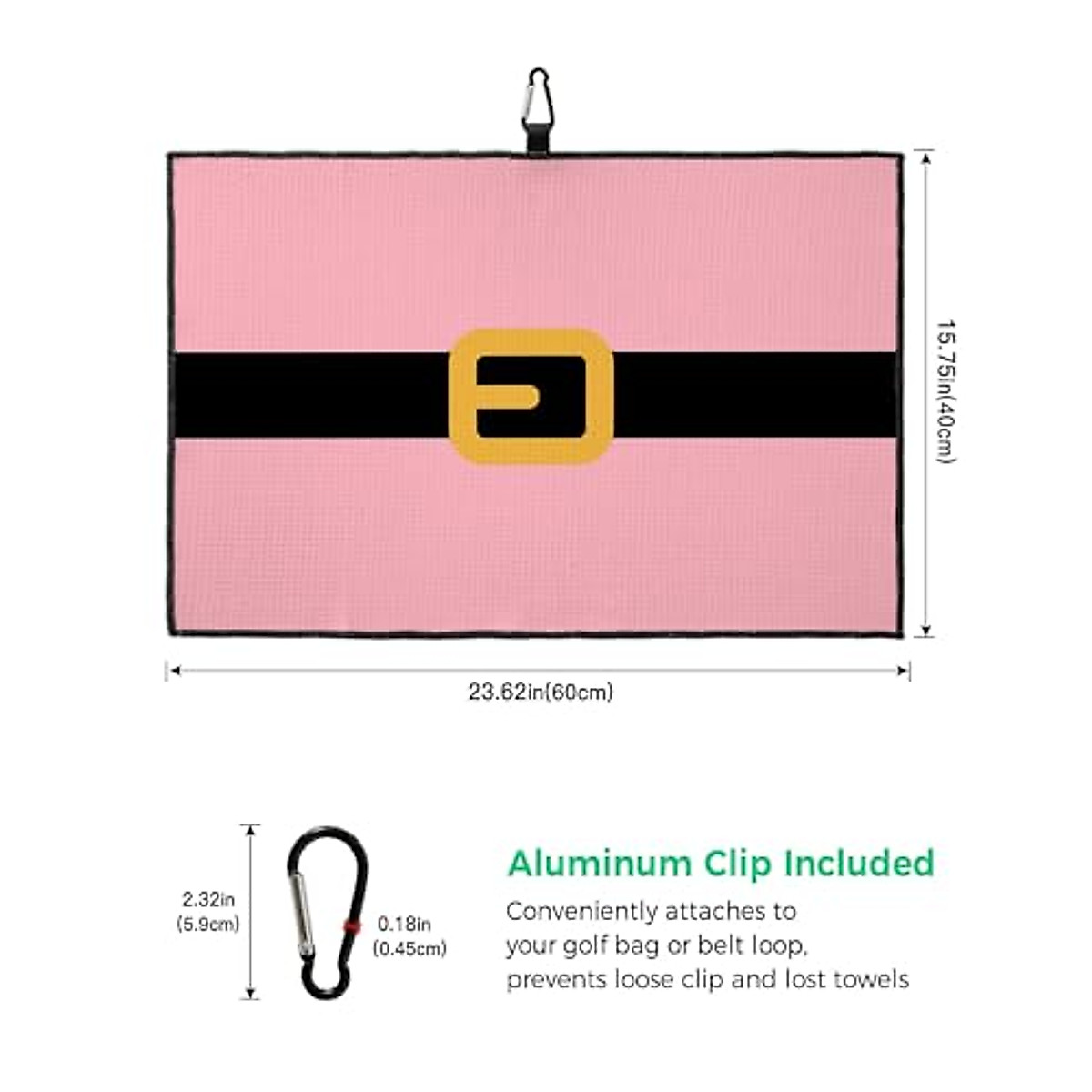 Golf Towel Christmas Santa Claus Gold Belt Pink,Waffle Pattern Microfiber Club Cleaner Golf Towels with Carabiner Clip for Women Men Dad,Xmas Black Stripe Block Golf Towel for Golf Bags,24x16in