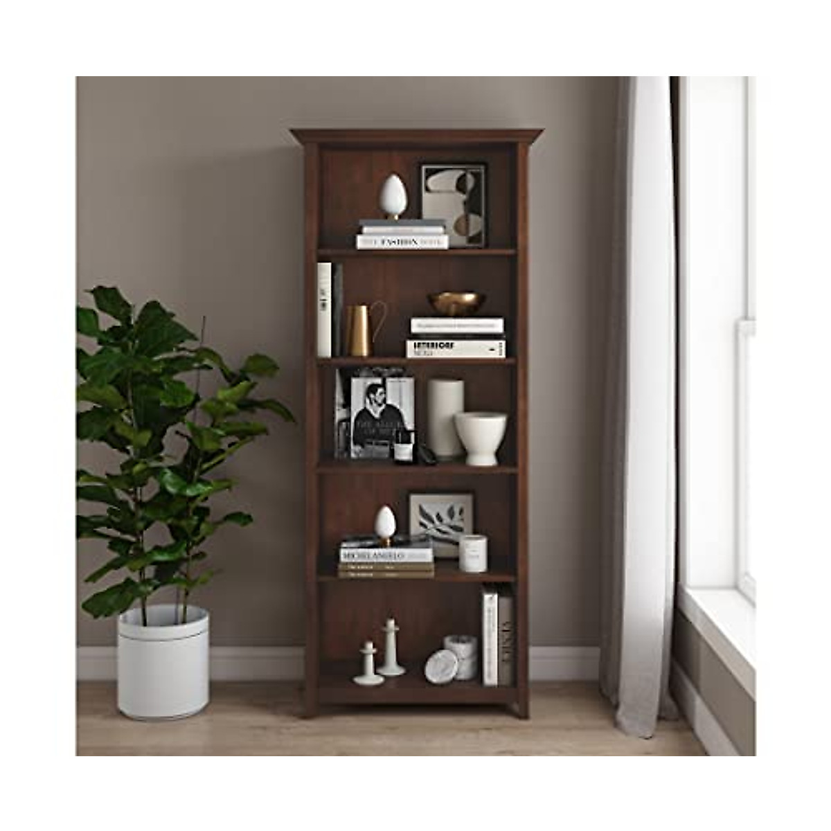 SIMPLIHOME Amherst SOLID WOOD 70 inch x 30 inch Transitional 5 Shelf Bookcase in Russet Brown with 5 Shelves, for the Living Room, Study and Office