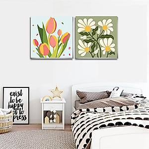 cupmod 2 Pack Framed Paint by Number for Kids,Easy Flower Painting Paint by Numbers Kits on Canvas,DIY Acrylic Oil Painting for Home Wall Decor(8x8inch)